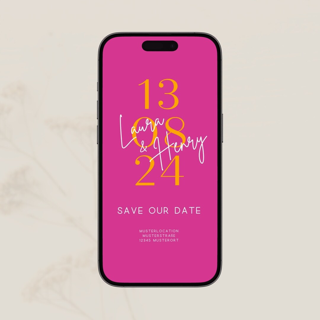 Save the Date Digital Pink Orange Color Blocking Wedding Invitation ...