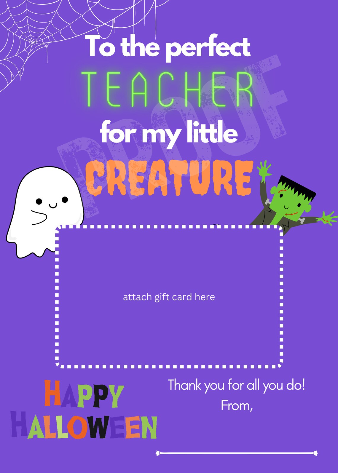 Halloween Gift Card Holder for Teacher Appreciation. DIGITAL FILE. - Etsy