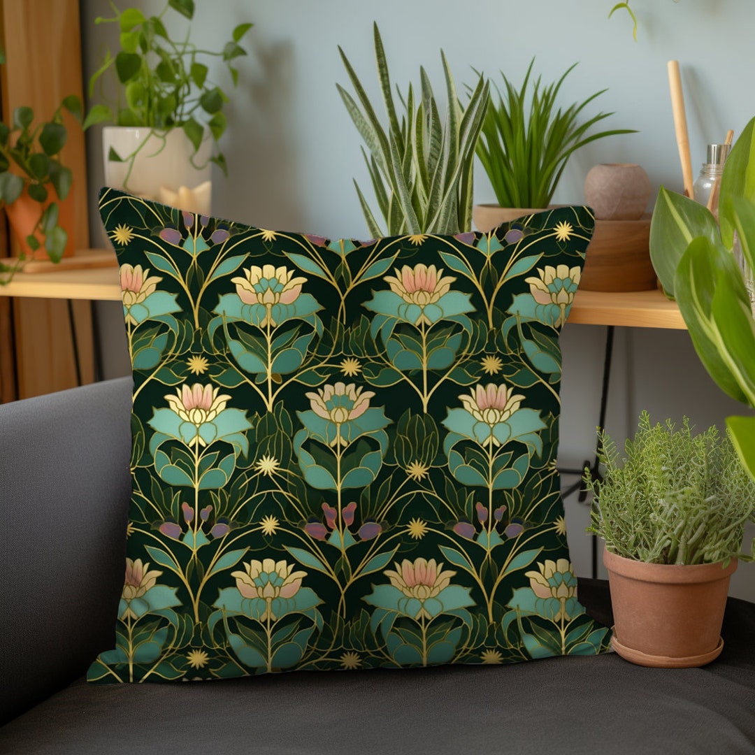 Floral Art Deco Throw Pillow Vintage Style Cushion Elegant - Etsy