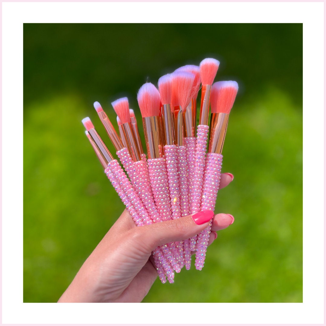 Pink Make-up Brushes (16) With Pink Rhinestones | Make up | Pink ...