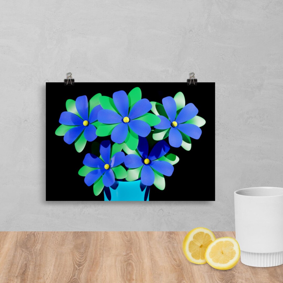 Beautiful Poster of Blue Flowers 3d Art Poster, Interesting Poster ...