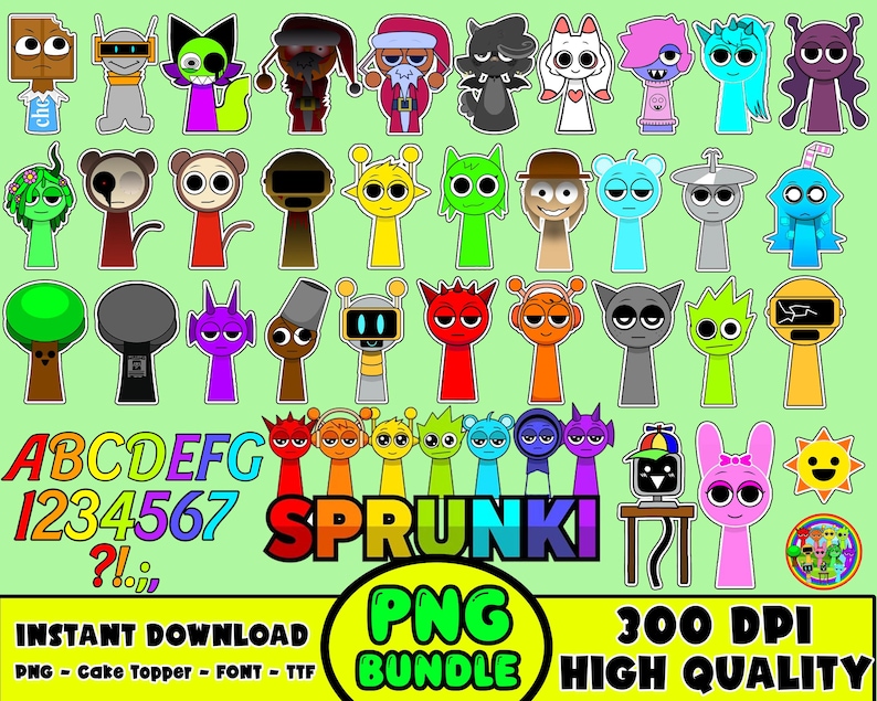 Instant Download Sprunki Birthday PNG - Cake Topper - Coloring and Font ...