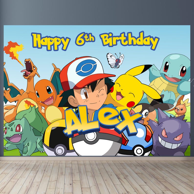 Pikachu Birthday Backdrop: Customizable Kids Party Banner (digital ...