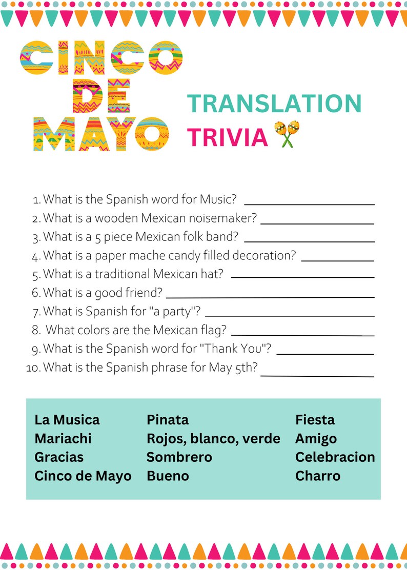 Cinco De Mayo Translation Game Printable - Etsy