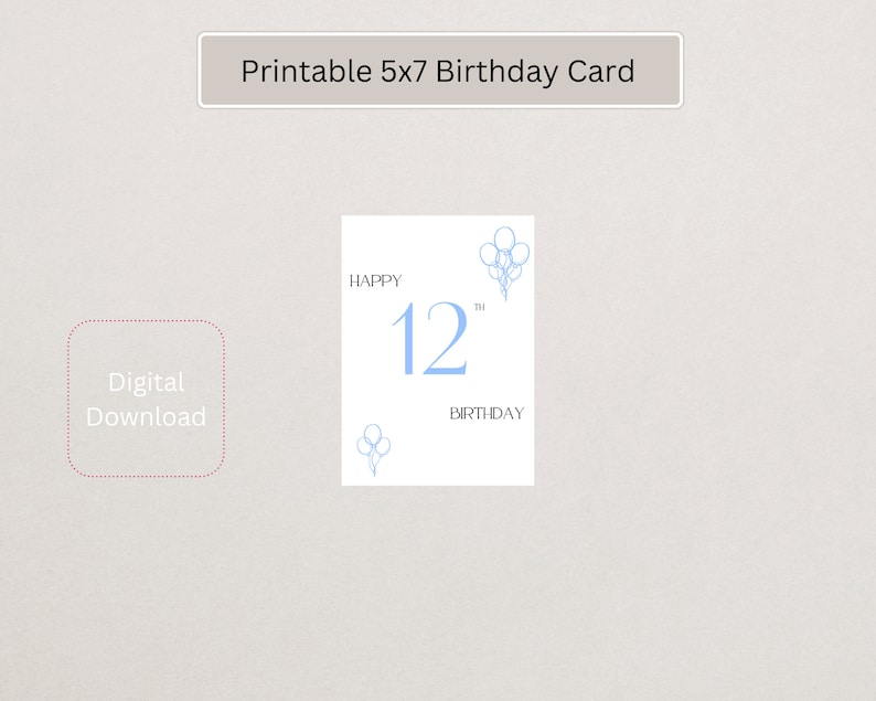 Happy 12th Birthday Printable Birthday Card Cute and Simple Instant ...