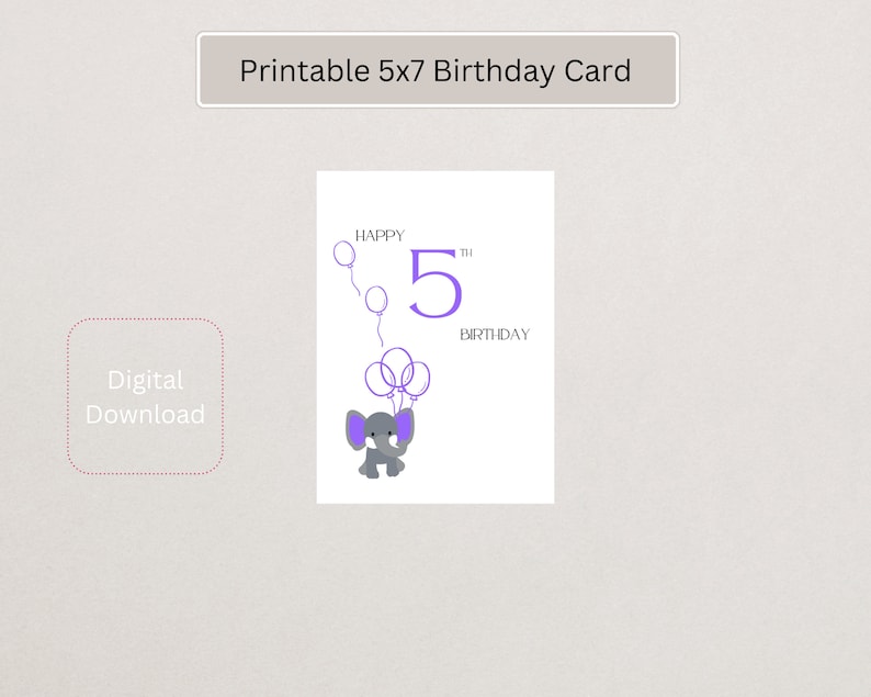 Happy 5th Birthday Printable Birthday Card Cute and Simple Instant ...