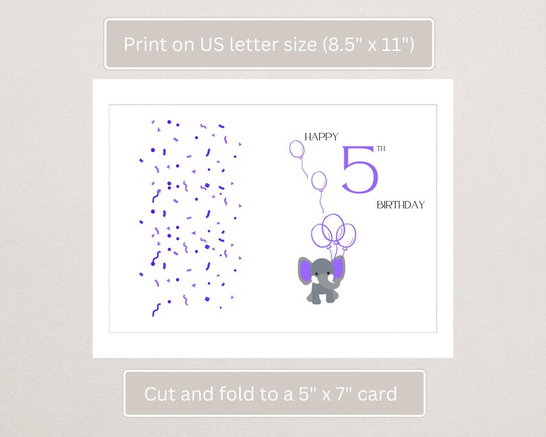 Happy 5th Birthday Printable Birthday Card Cute and Simple Instant ...