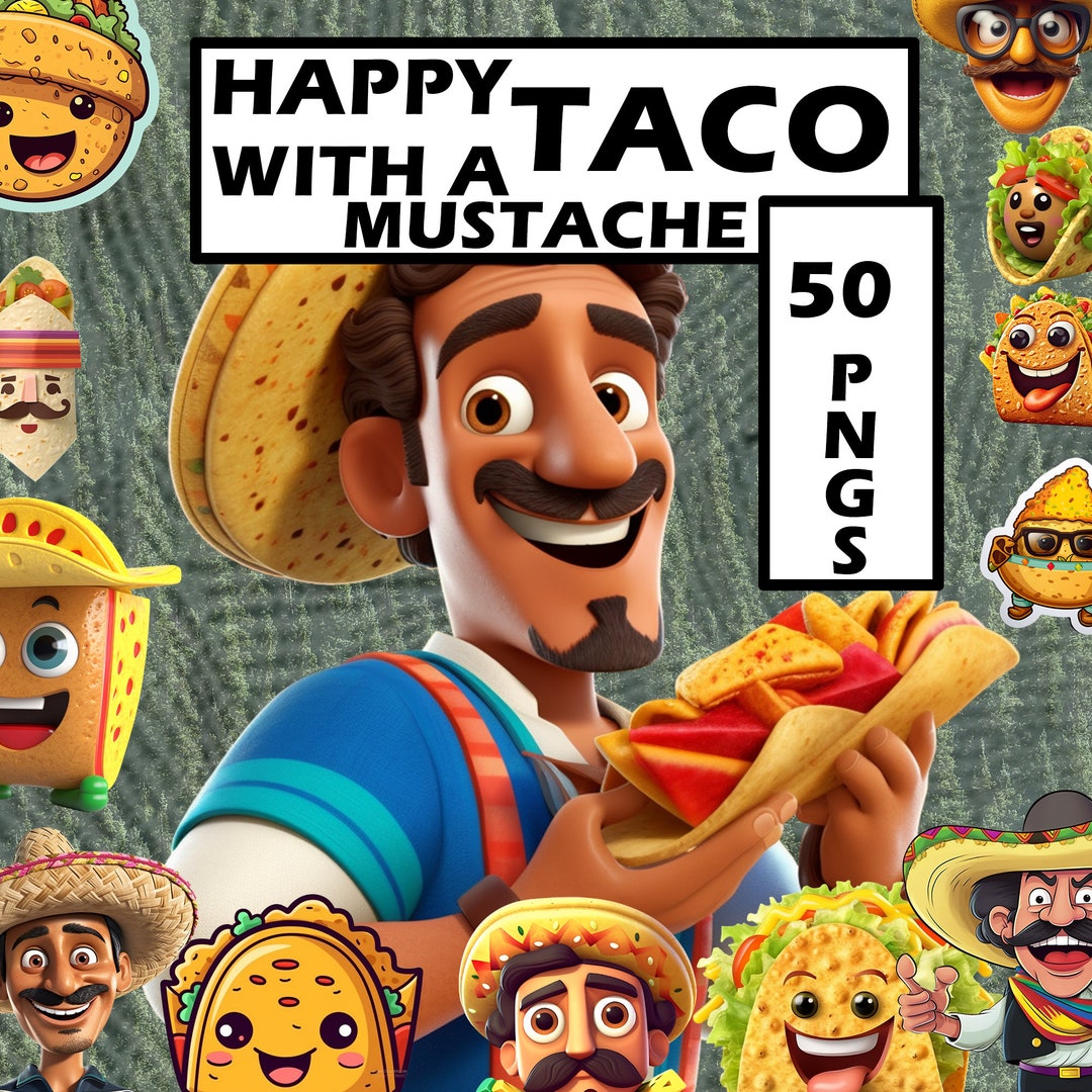 Happy Taco With a Mustaches Digital Sticker Digital Download for Taco ...