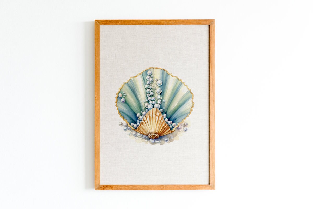Sea Shells With Pearl Sticker, Seashell Clipart, Printable Watercolor ...