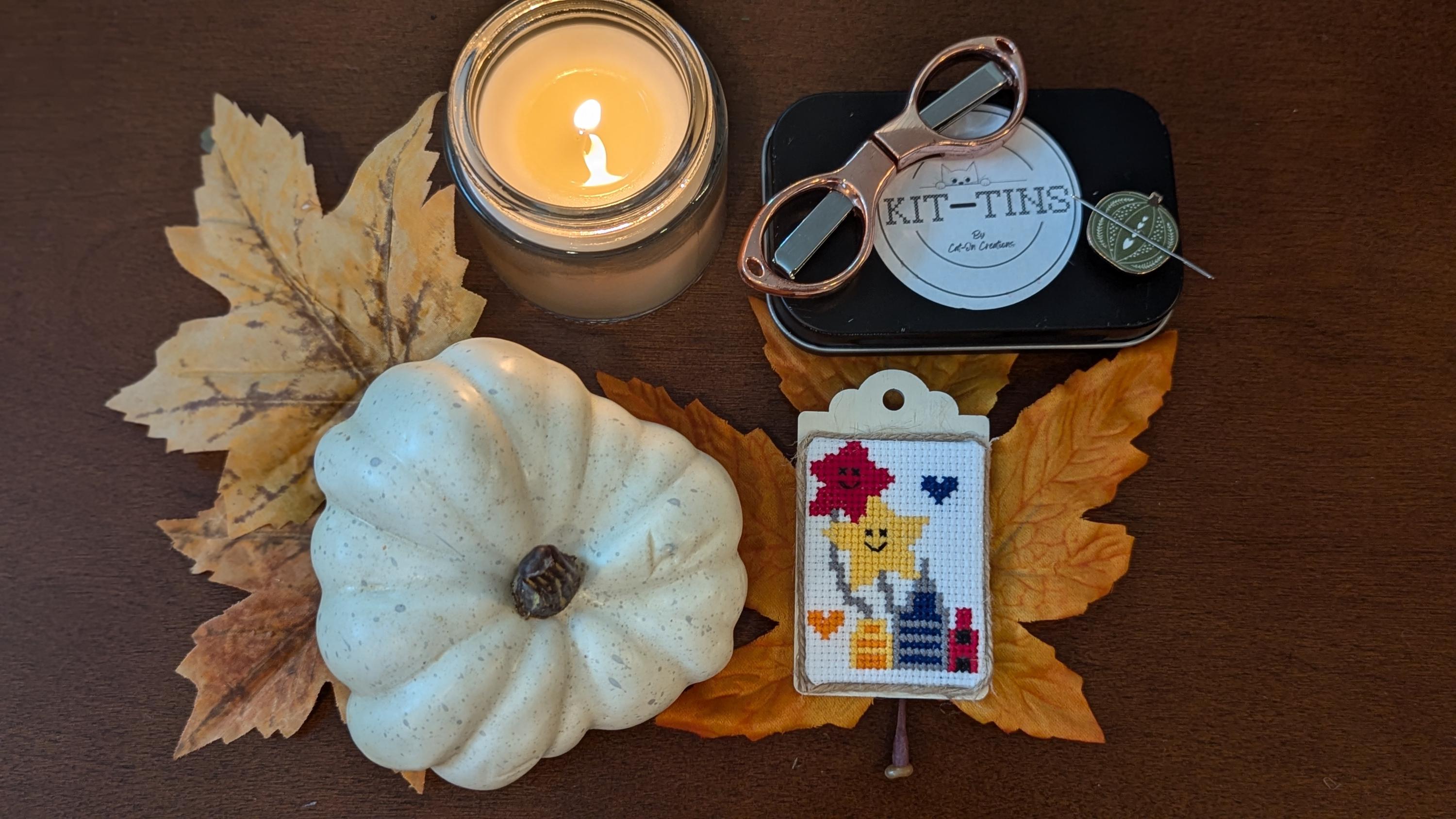Kit-tins Fall Patterns Travel Cross Stitch Tins With Finishing Supplies ...