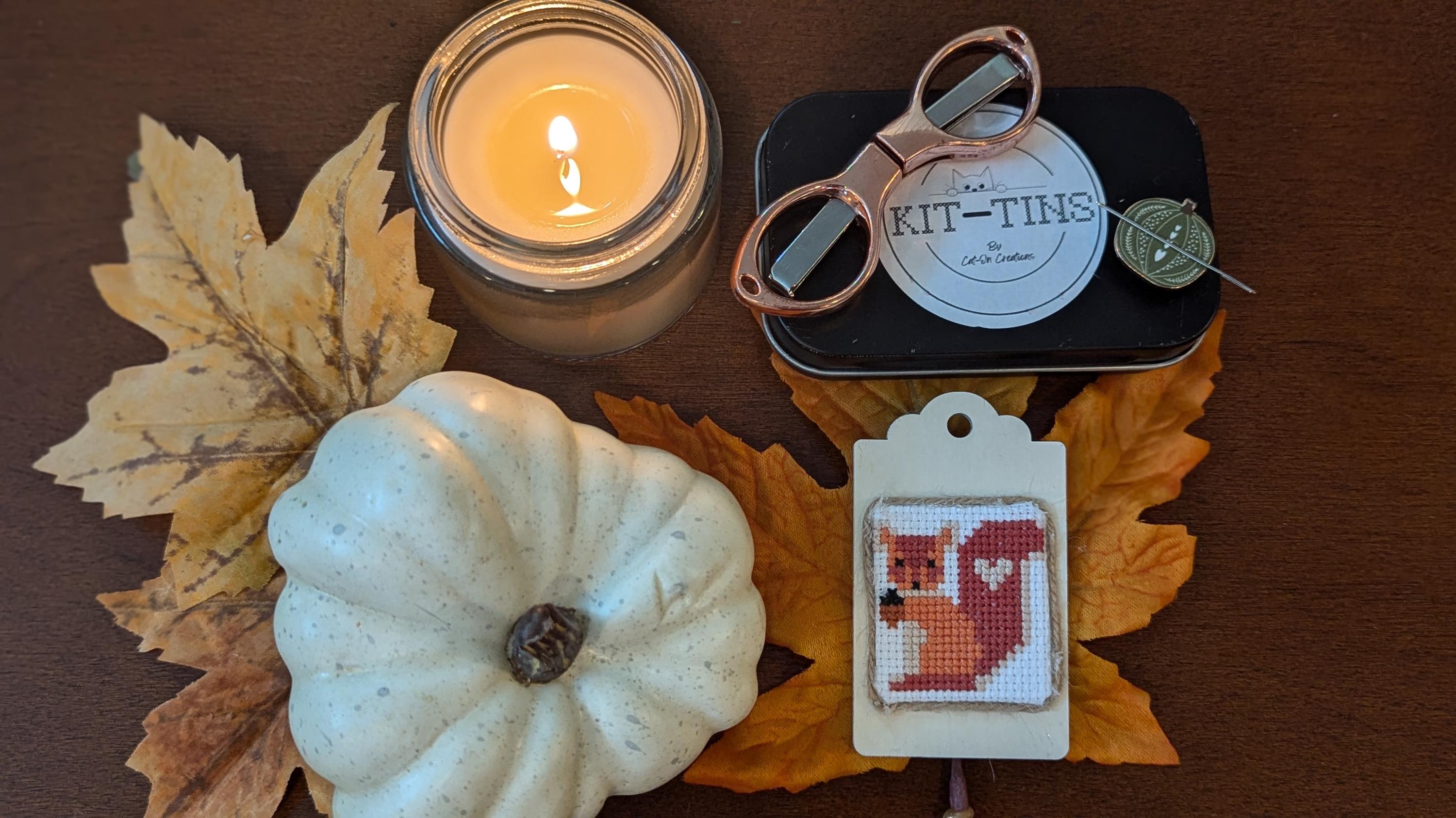 Kit-tins Fall Patterns Travel Cross Stitch Tins With Finishing Supplies ...