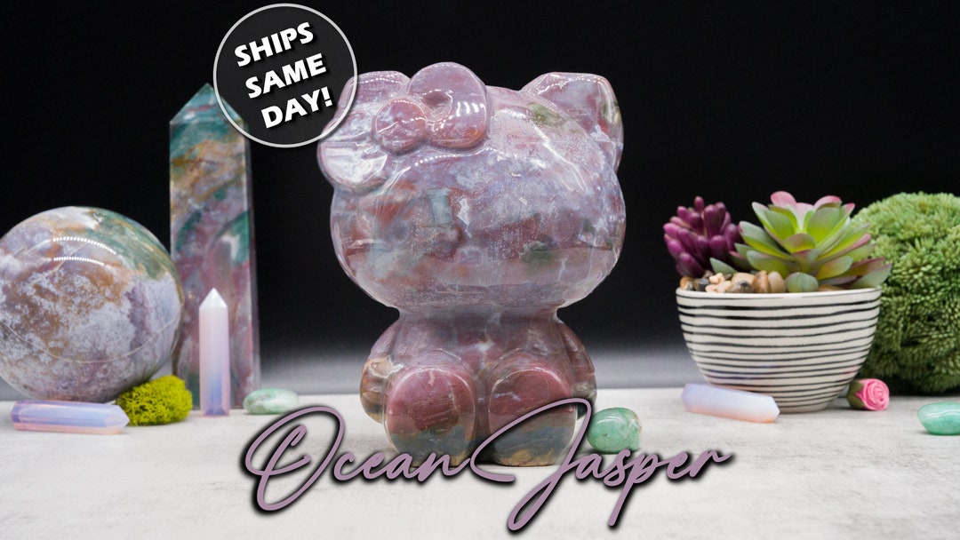 Giant Natural Pink & Purple Ocean Jasper Hello Kitty Carving 4.51 ...