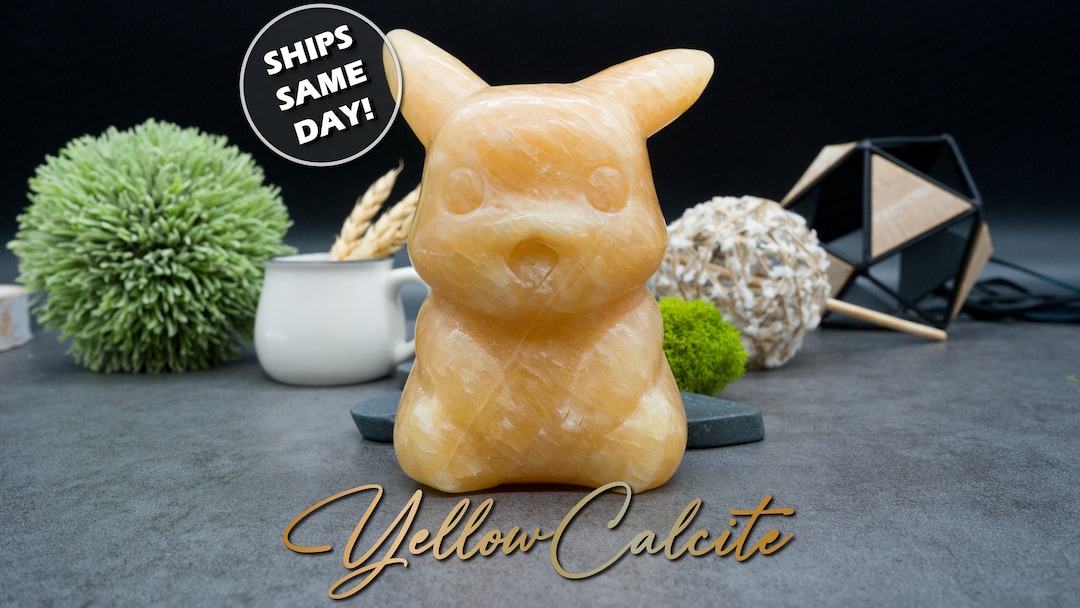 5 Big Cute Natural Yellow Calcite Crystal Pikachu Carving Collectible ...