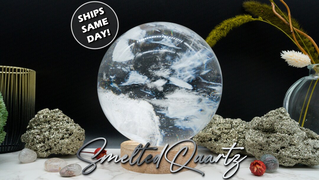 6 Lbs. 130mm Clear & White Smelted Quartz Crystal Sphere Chakra ...