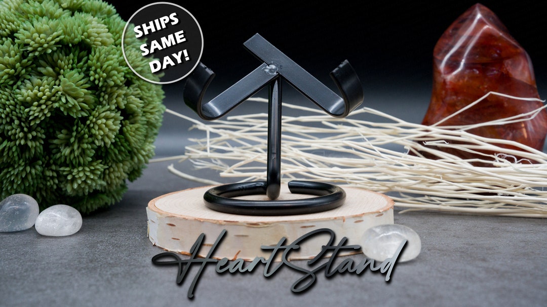 Metal Crystal Heart Stand Black Colored Display Base Shiny Stone Holder ...