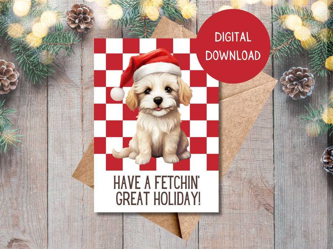 Cute Puppy Christmas Card | Dog in Santa Hat Holiday Card | Printable ...