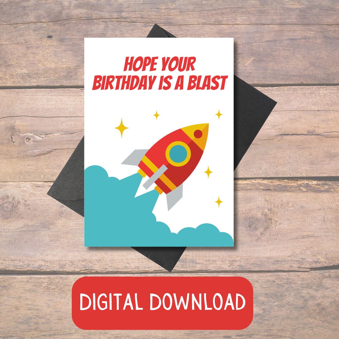 Rocket Birthday Card for Kids: Space Themed Greeting (digital Download ...