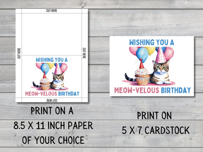 Printable Birthday Card Cat, Cat Happy Birthday Card, Meow-velous ...