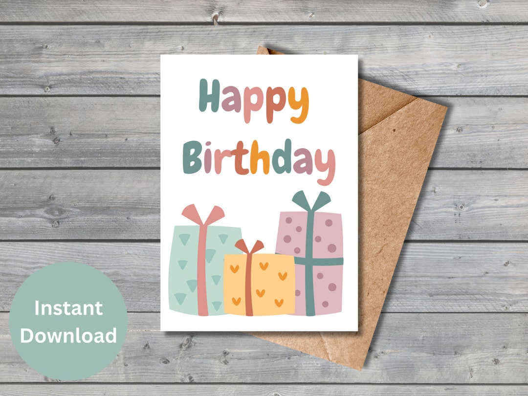 Birthday Cards, Set of 4 Printable Happy Birthday Cards, Digital ...