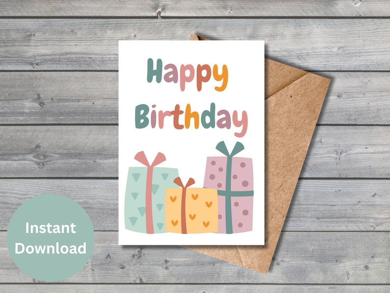 Set of 4 Printable Happy Birthday Cards, Digital Download, Generic ...