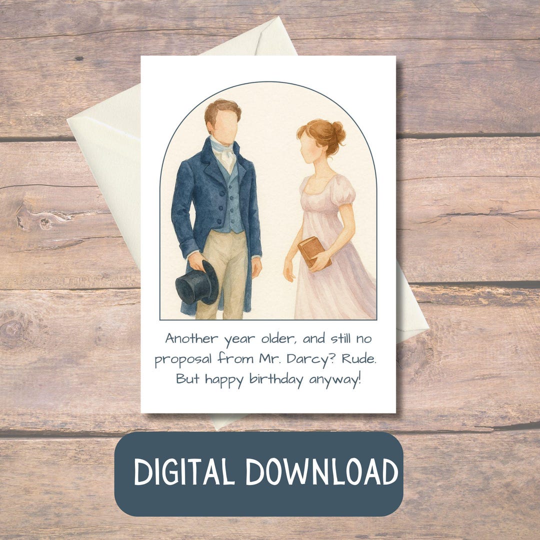 Pride and Prejudice Birthday Card | Jane Austen, Regency Romance (PDF ...
