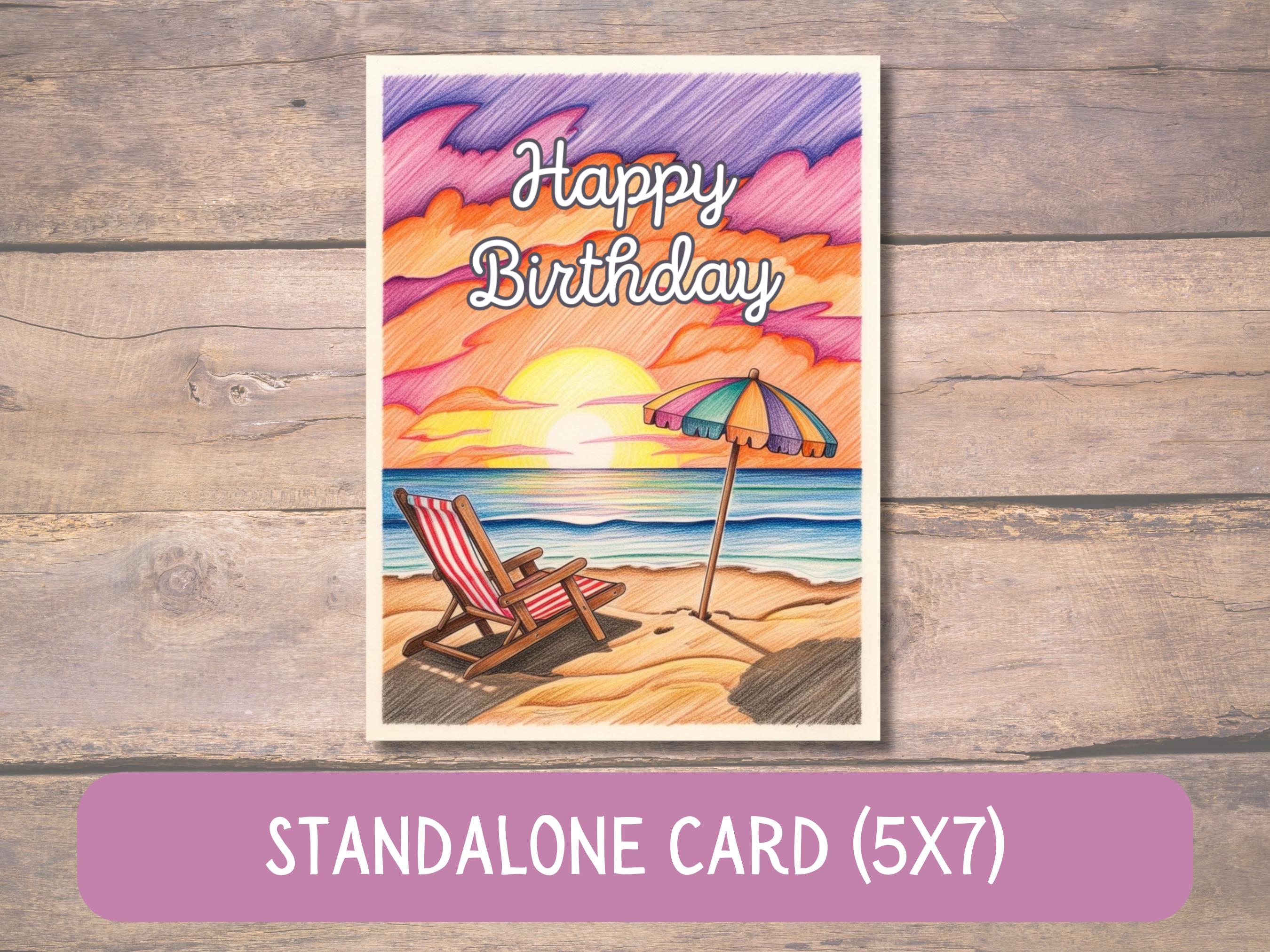 Printable Birthday Cards, Beach Birthday Card, Seashore Birthday Cards ...