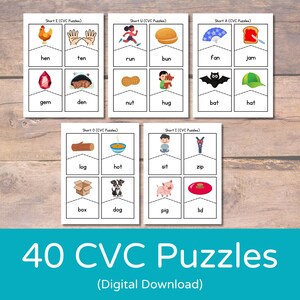 CVC Matching Puzzles - Preschool Activity Cards - Phonics, Vowels ...