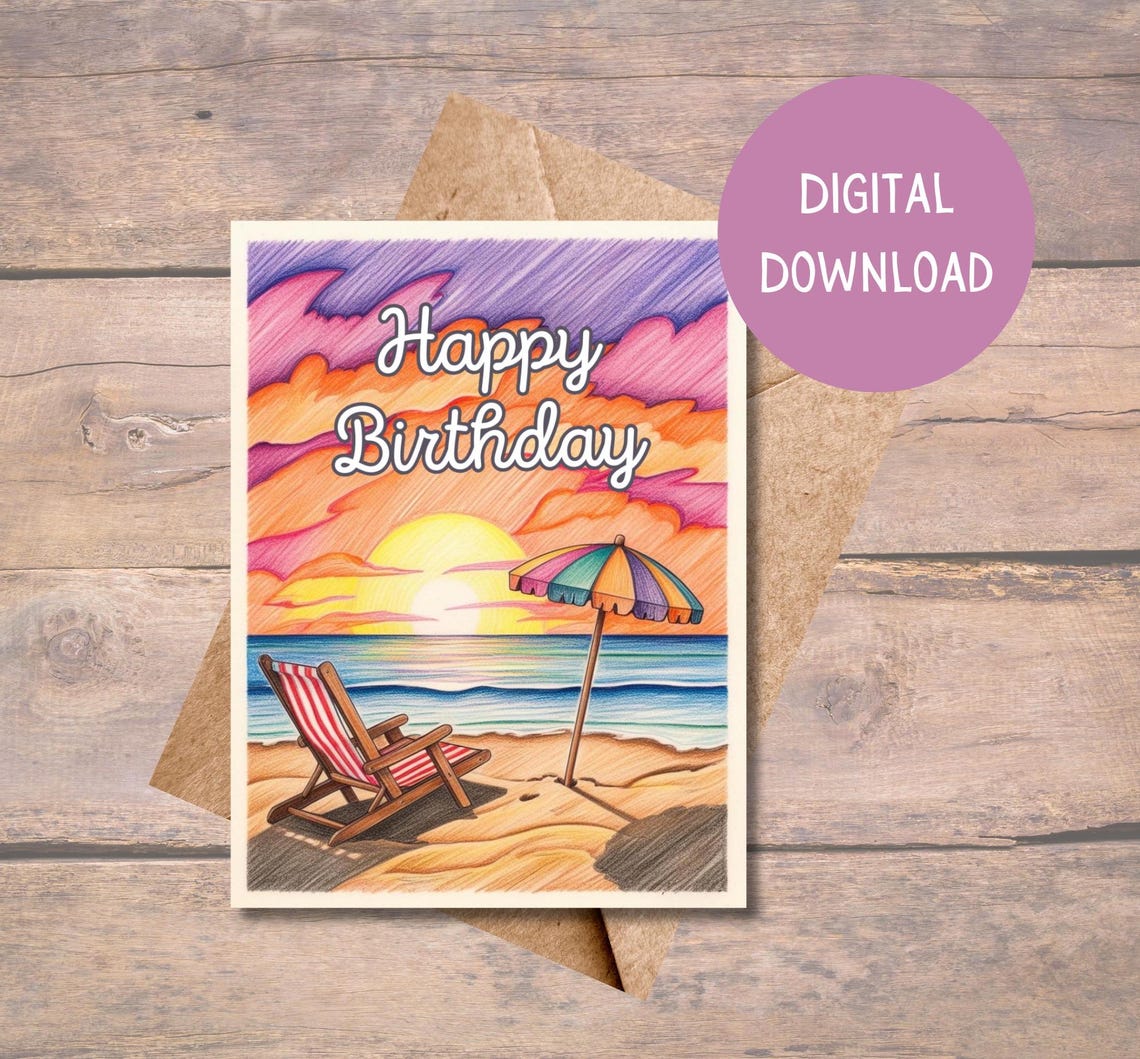 Printable Birthday Cards, Beach Birthday Card, Seashore Birthday Cards ...