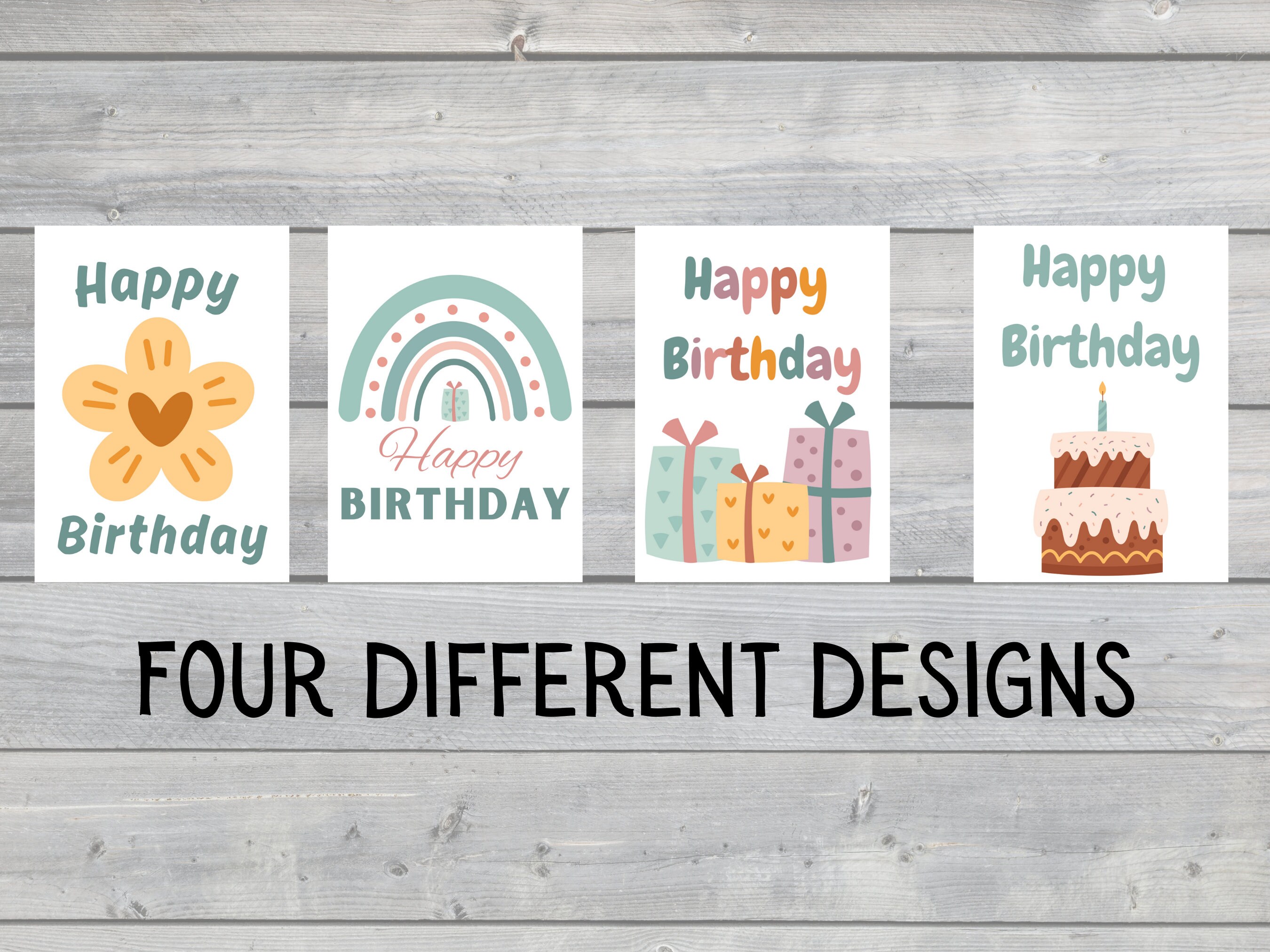Printable Happy Birthday Card Set: Colorful Gift Design (digital ...