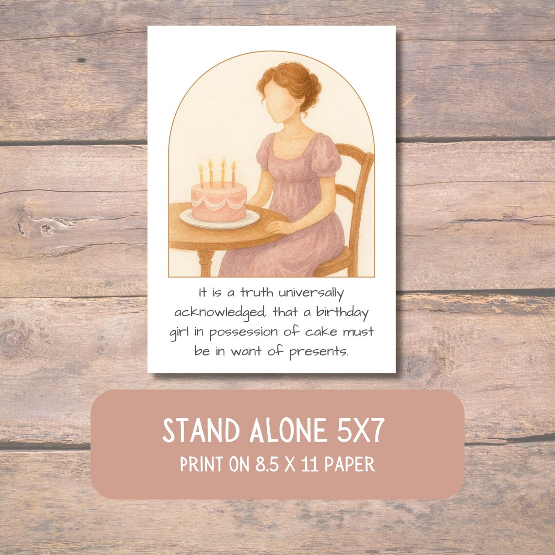 Pride and Prejudice Birthday Card | Jane Austen, Regency Romance (PDF ...