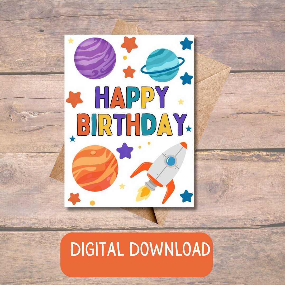 Printable Space Birthday Cards for Kids, Digital Birthday Cards ...