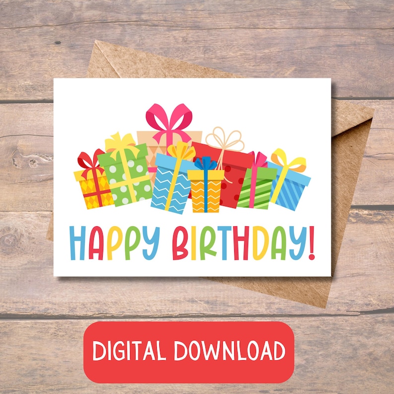 Printable Birthday Card Bundle – 4 Digital 5x7 Designs, Instant ...