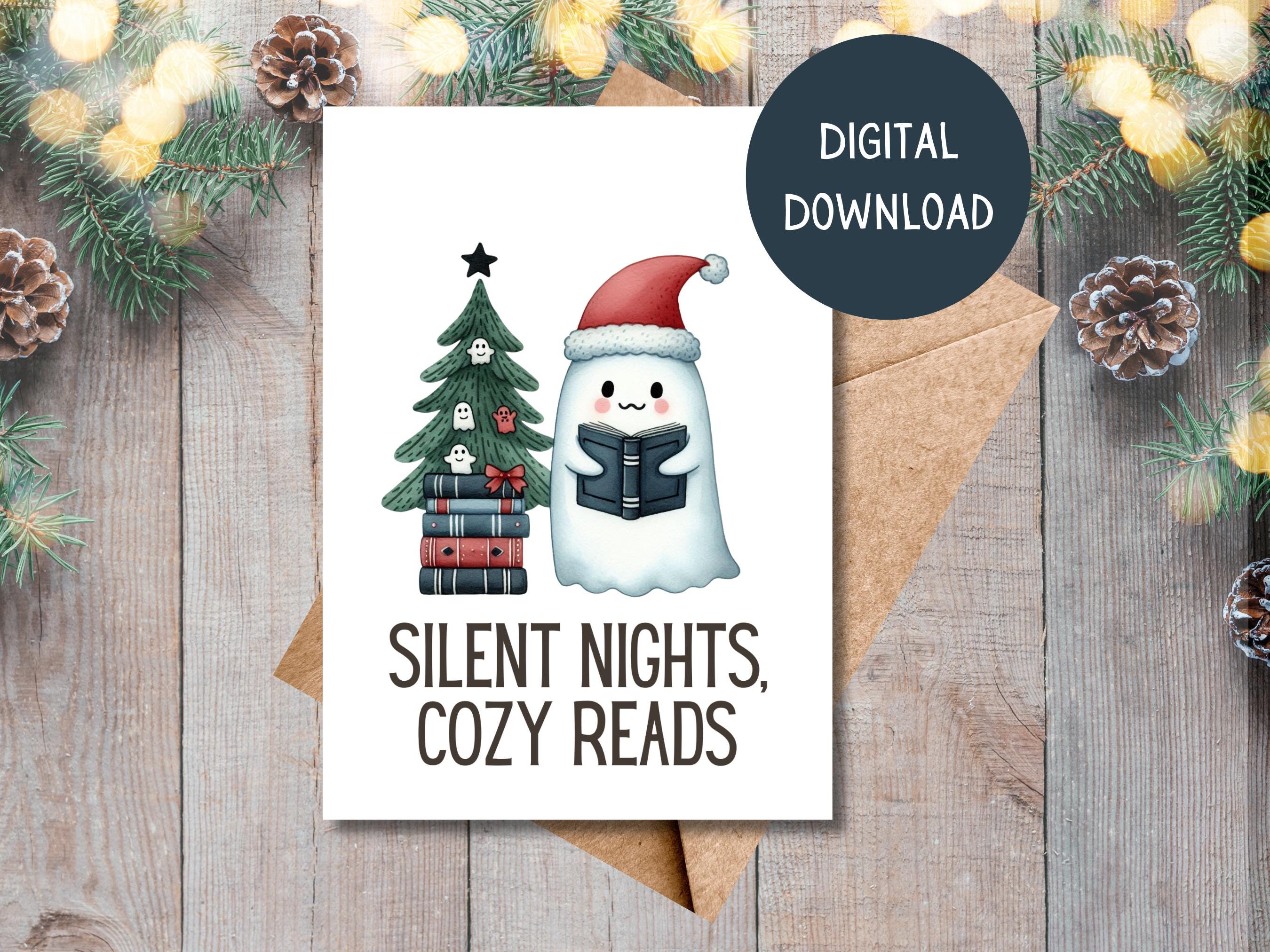 Printable Bookish Ghost Christmas Card, Book Lover (digital) - Etsy