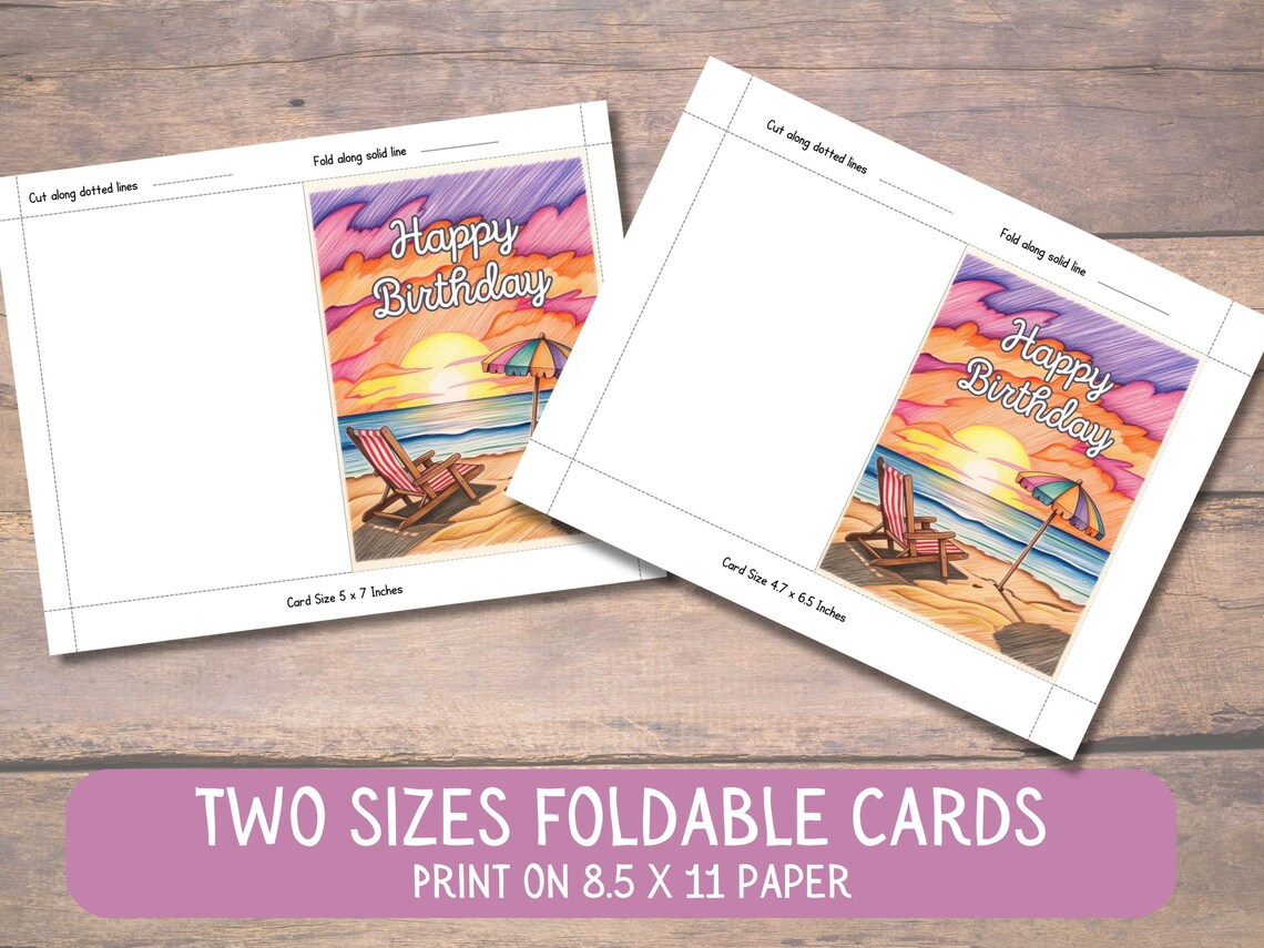 Printable Birthday Cards, Beach Birthday Card, Seashore Birthday Cards ...