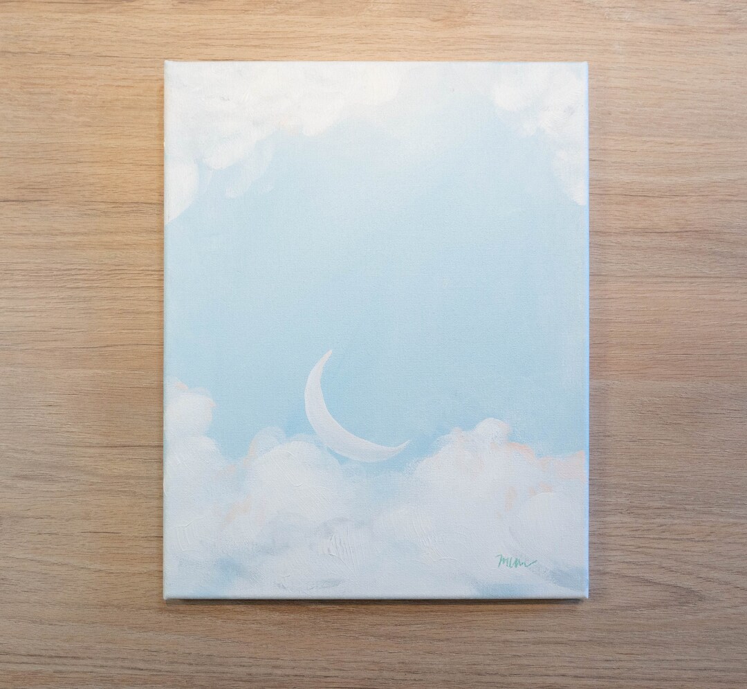Lullaby | Original Moon and Clouds Painting on Stretched Canvas, Wall ...