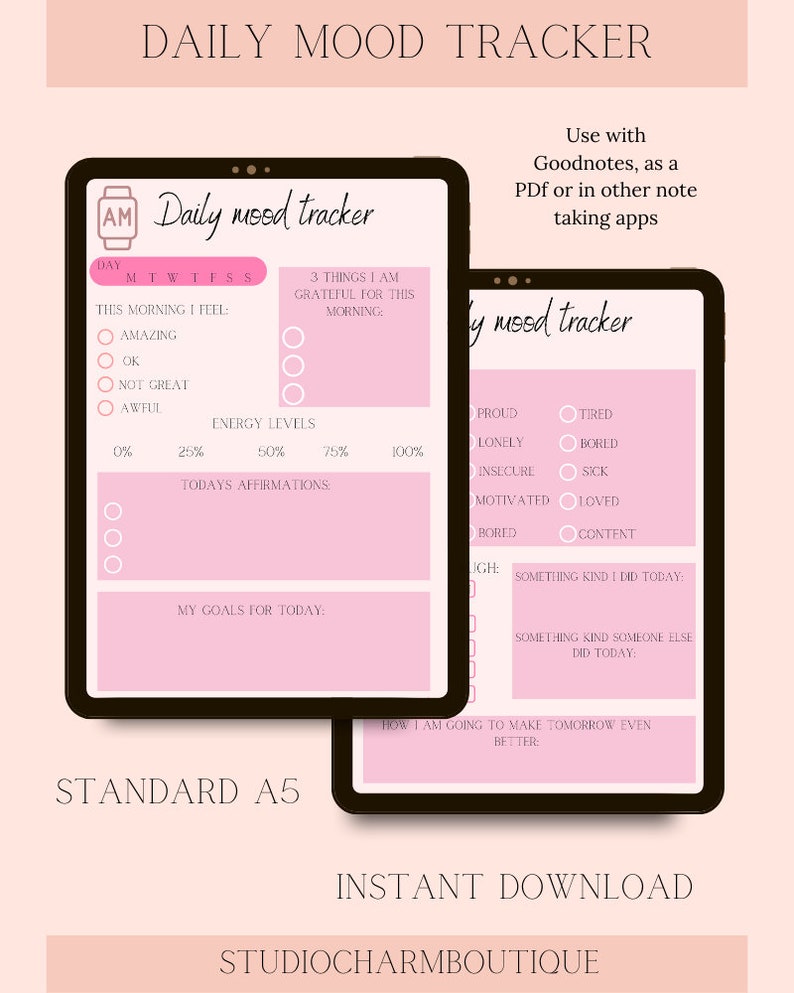 Digital Mood Tracker, Adolescent AND Adult Mental Health Chart, Daily ...