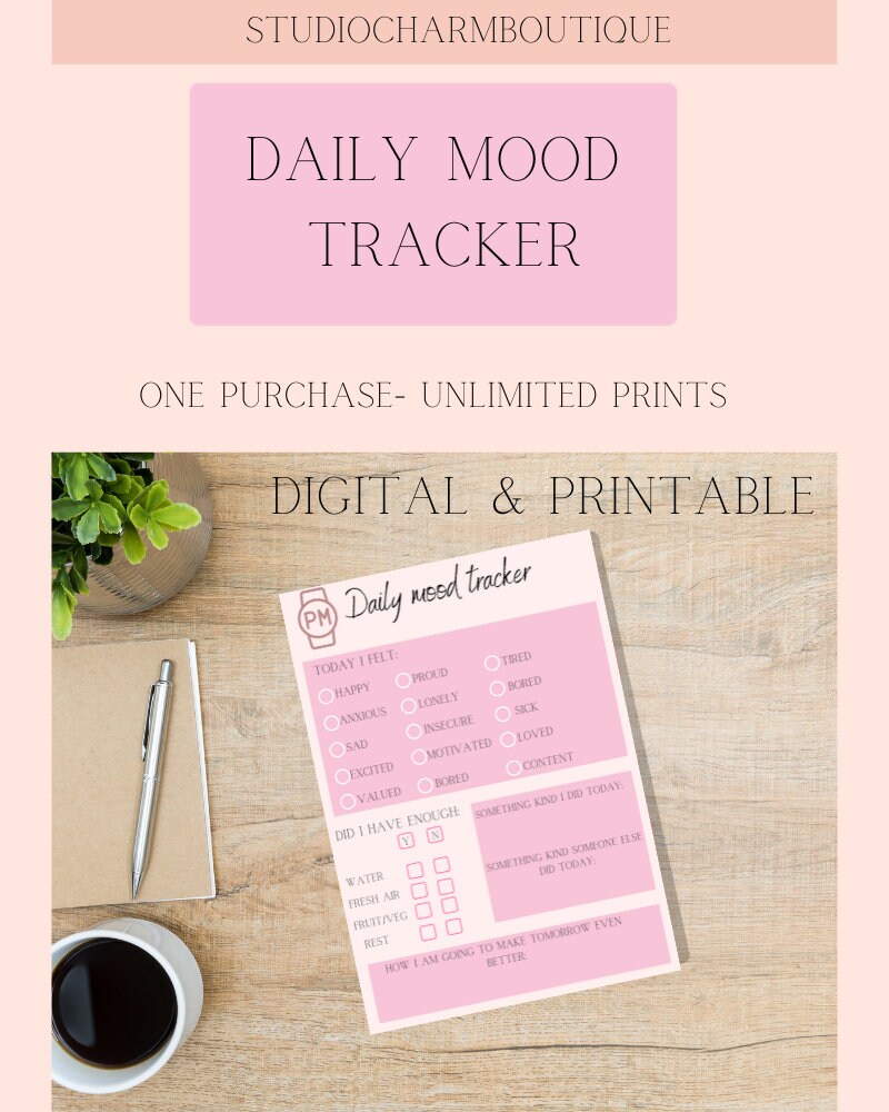 Digital Mood Tracker, Adolescent AND Adult Mental Health Chart, Daily ...