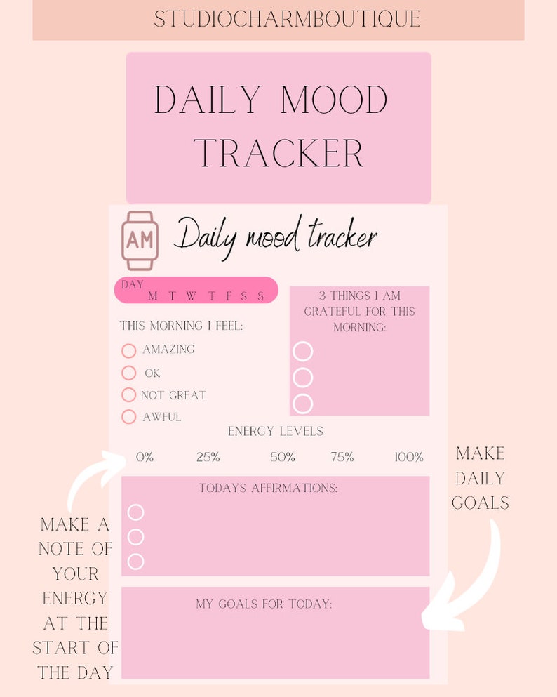 Digital Mood Tracker, Adolescent AND Adult Mental Health Chart, Daily ...