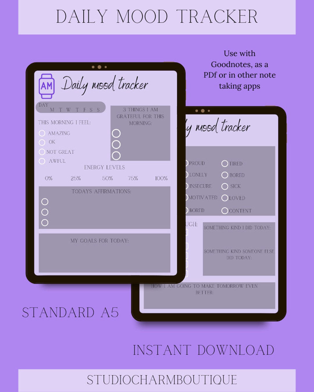 Digital Mood Tracker, Adolescent AND Adult Mental Health Chart, Blue ...