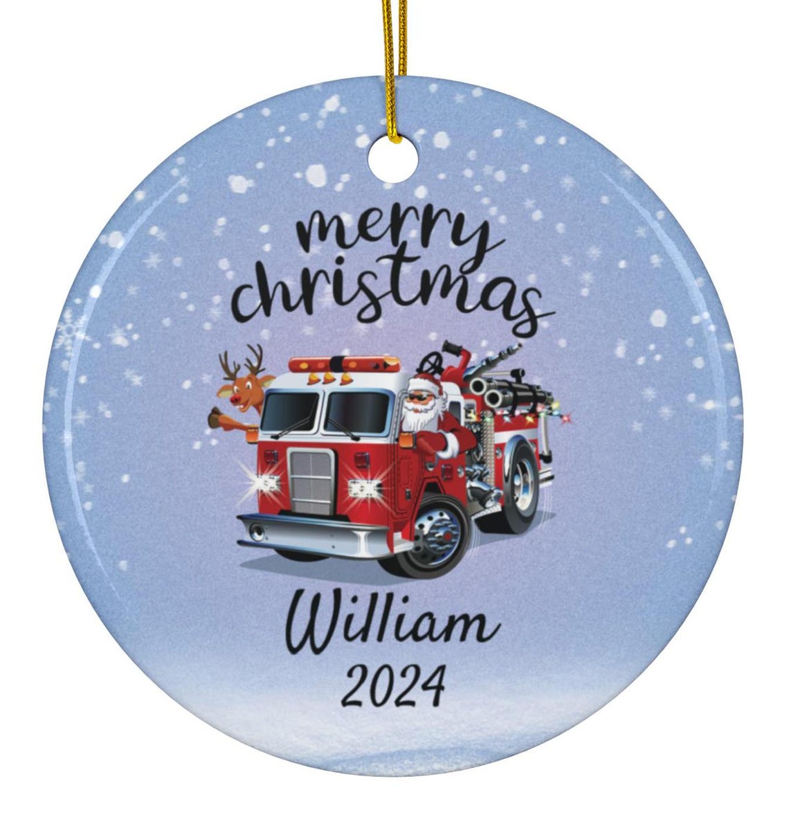 Santa Firetruck Ceramic Ornament, Christmas Tree Decoration, Holiday ...