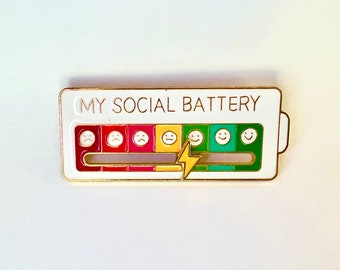 The Original Social Battery Sliding Enamel Pin, Interactive Enamel Pins ...