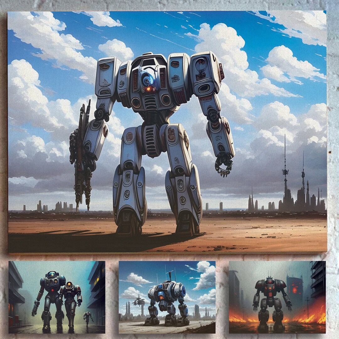 4x Robots & Sci-fi Themed Mecha and Cyber Suit Printable Artwork ...