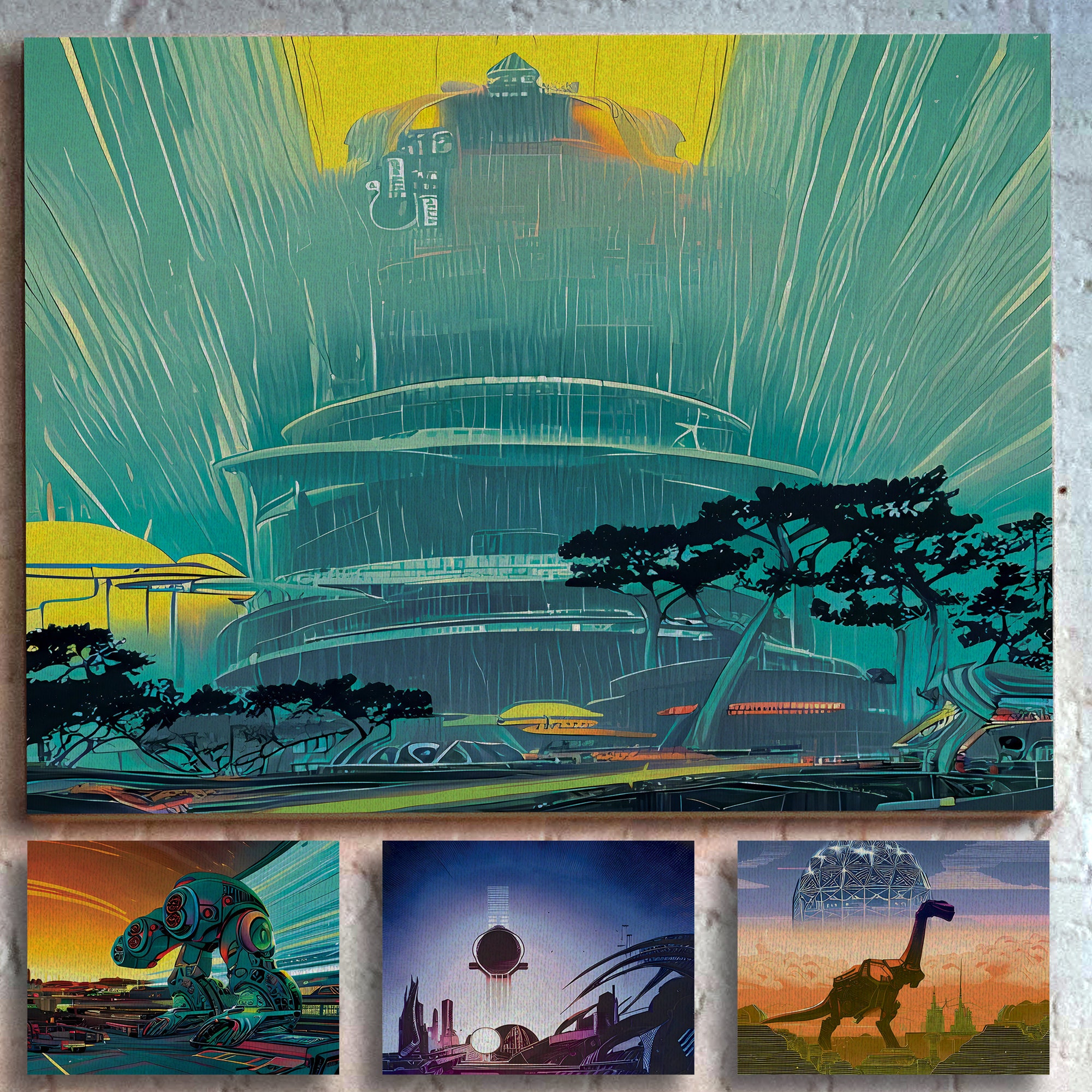 4x Robots & Sci-fi Themed T-rex Atmospheric Printable Artwork Digital ...