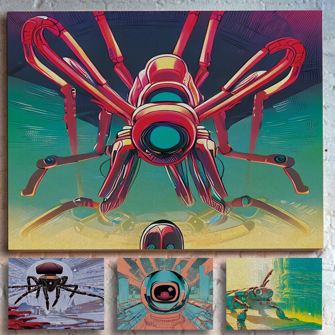 4x Robots & Sci-fi Themed Insectoid Spider Printable Artwork Digital ...