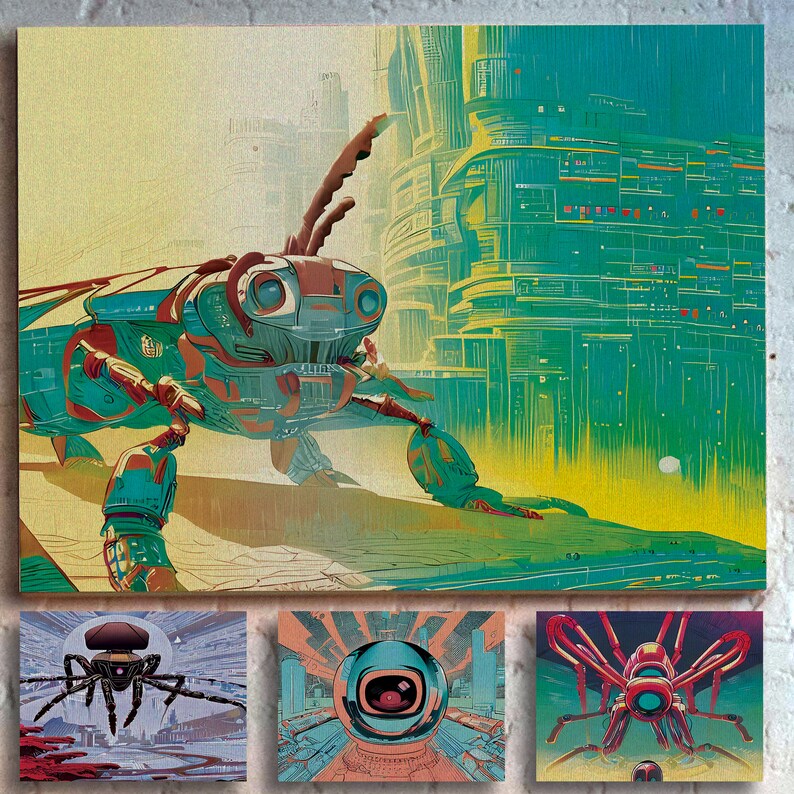 4x Robots & Sci-fi Themed Insectoid Spider Printable Artwork Digital ...
