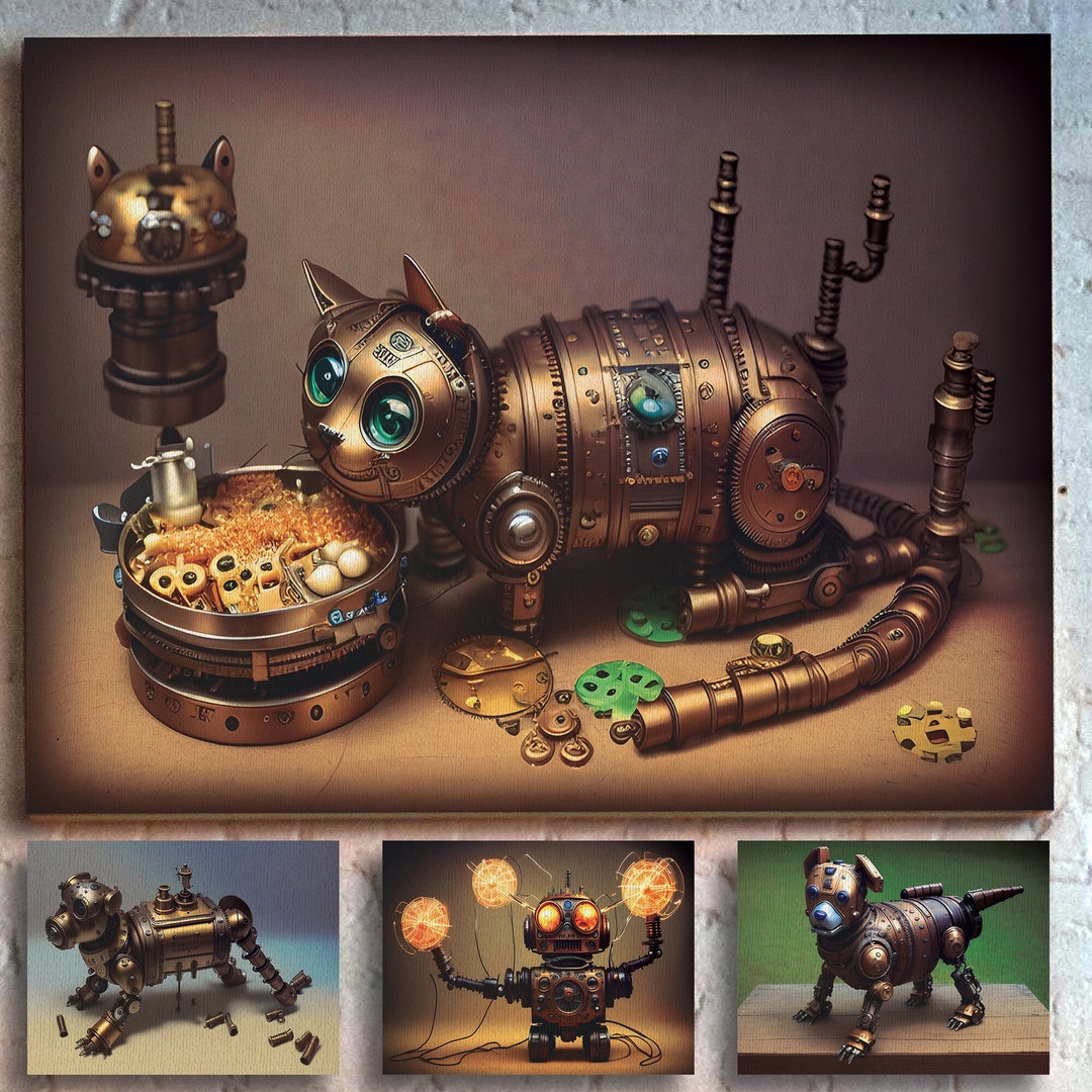 4x Robots & Sci-fi Themed Cute Steam-punk Pets Printable Artwork ...