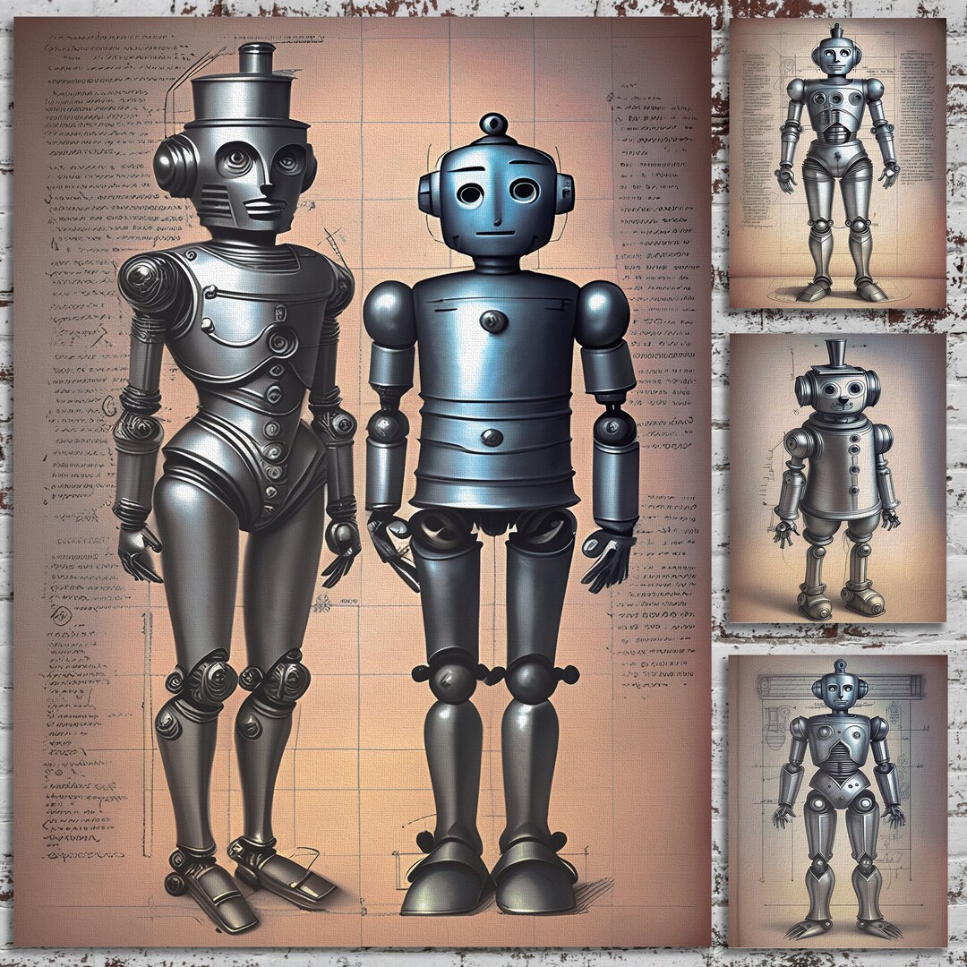 4x Robots & Sci-fi Themed Full Body Retro Steam-punk Robot Blueprints ...