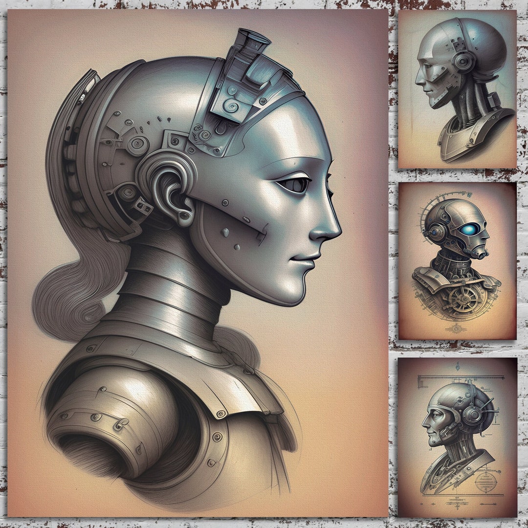 4x Robots & Sci-fi Themed Retro Steam-punk Bust Portraits Printable ...