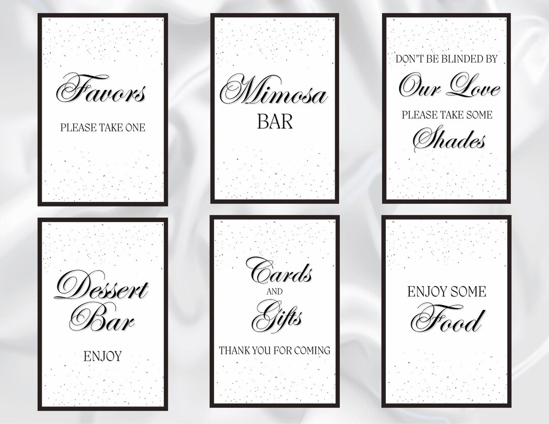 Classy Wedding Signs Set of 6, Black/white, Sign-in Table, Favors ...