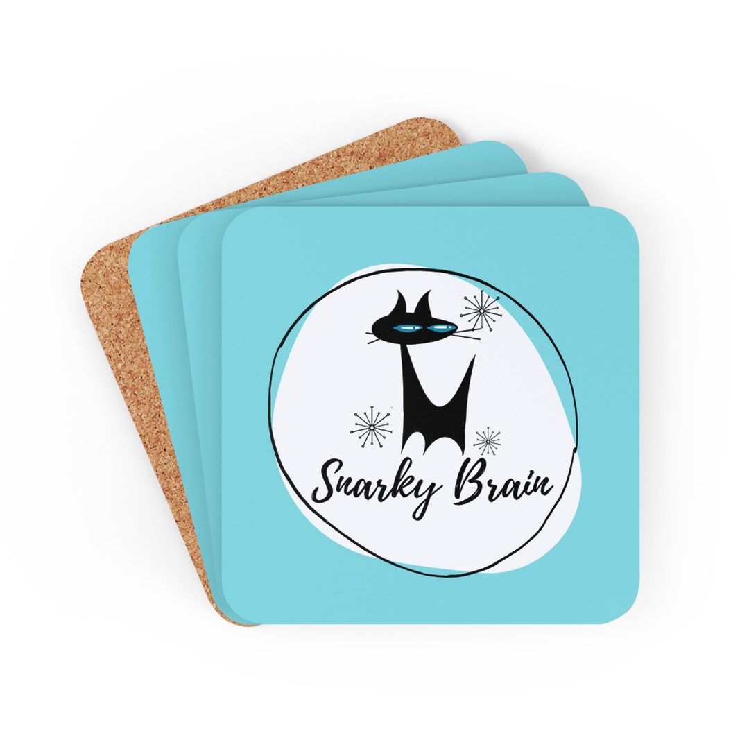 Snarky Brain Logo Midcentury Modern Turquoise Corkwood Coaster - Etsy